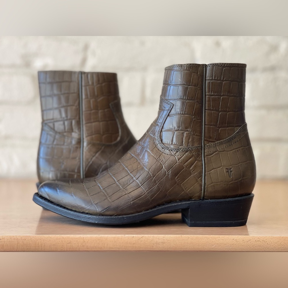 Frye Billy Ankle Boots Olive Black Crocodile Embossed… - Gem